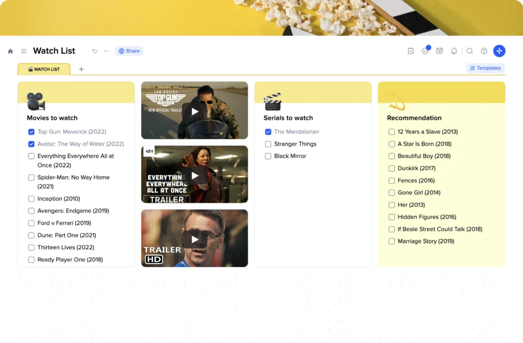 Watch List Template online for free – xTiles